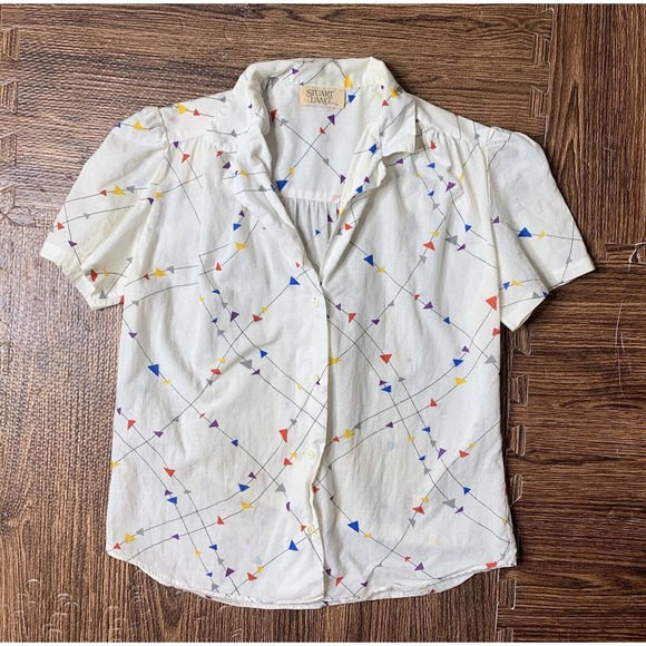 Tops | Vintage 8s Womens Funky Button Down Short Sleeve Top Triangle ...